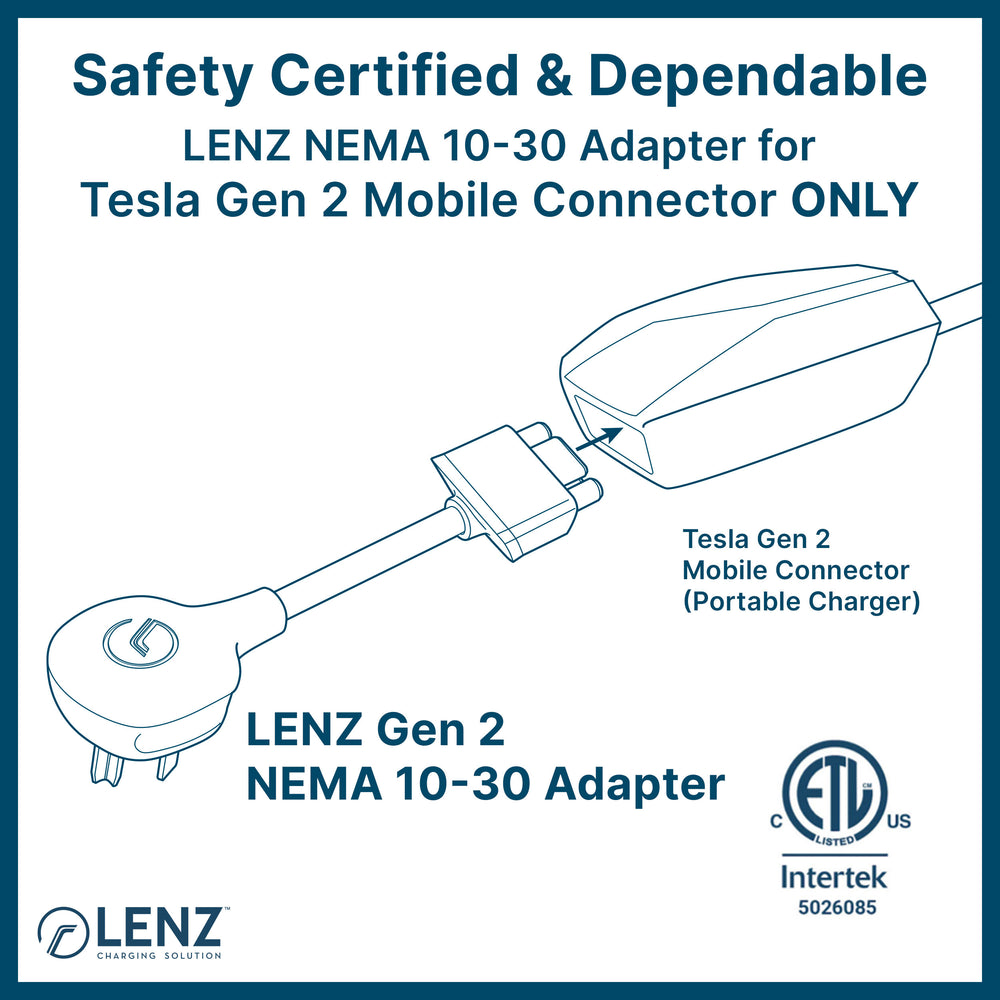 NEMA 10-30 Adapter Compatible with Tesla Gen 2 and Gen 3 Mobile Charge