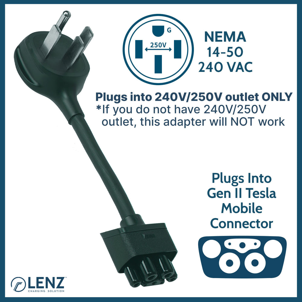 NEMA Adapter Compatible with Tesla Gen 2 Mobile Charger (14-50) 10" Le