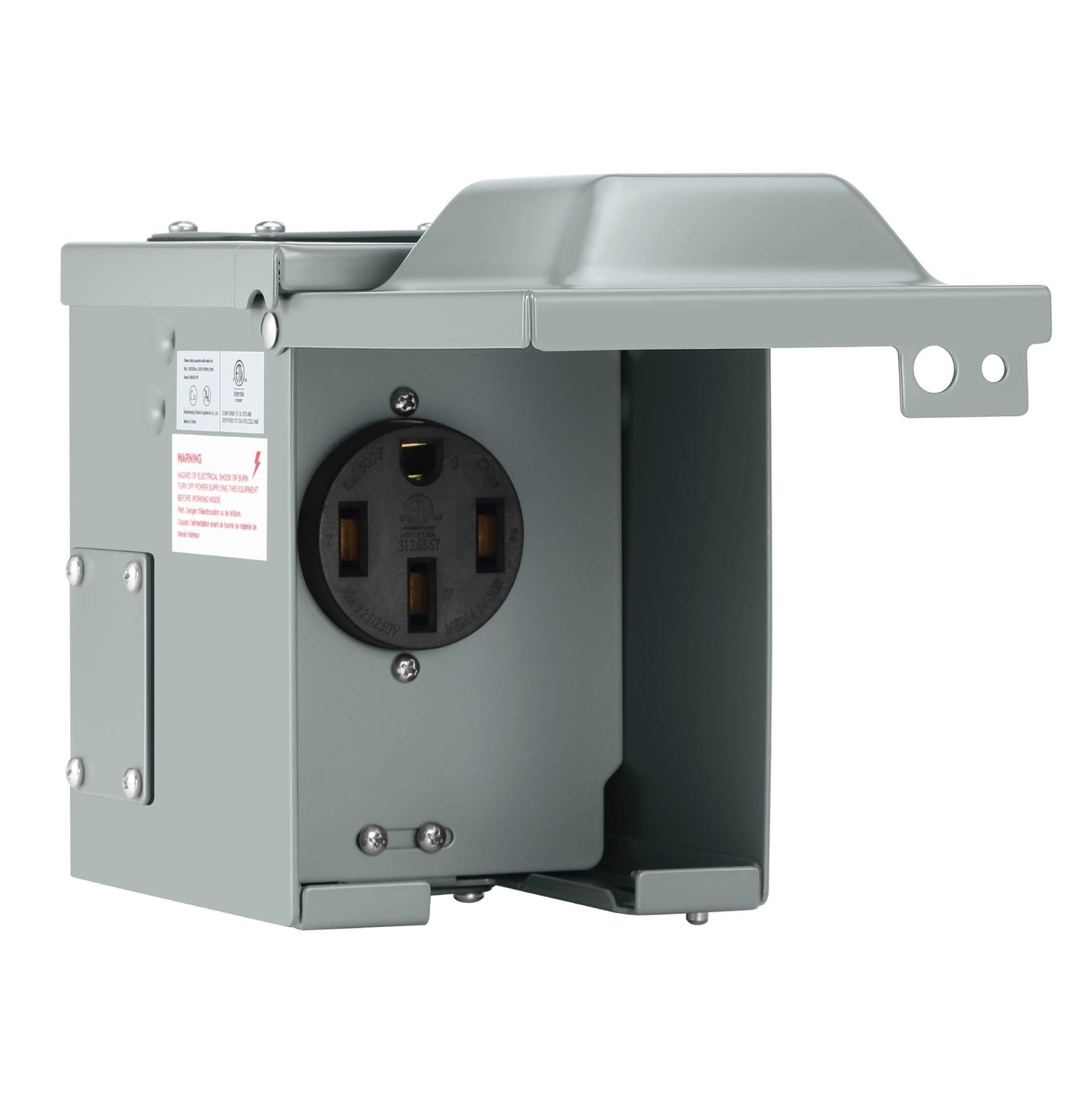 LENZ 50 Amp 125/250V NEMA 14-50 Power Outlet Box, Weatherproof Lockabl